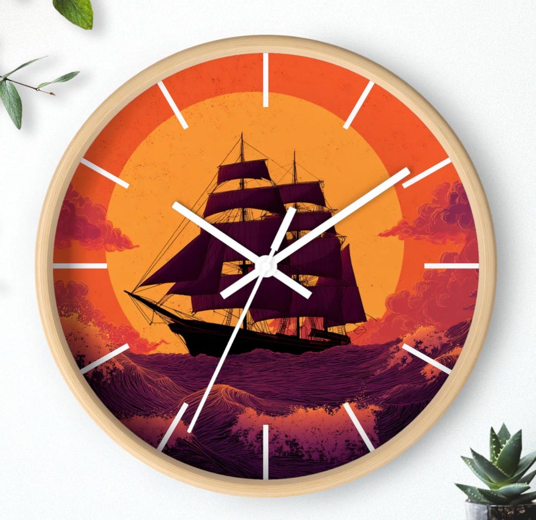 Sailing Ship Sunset Wall Clock, Vintage Tall Ship Nautical Decor - Etsy