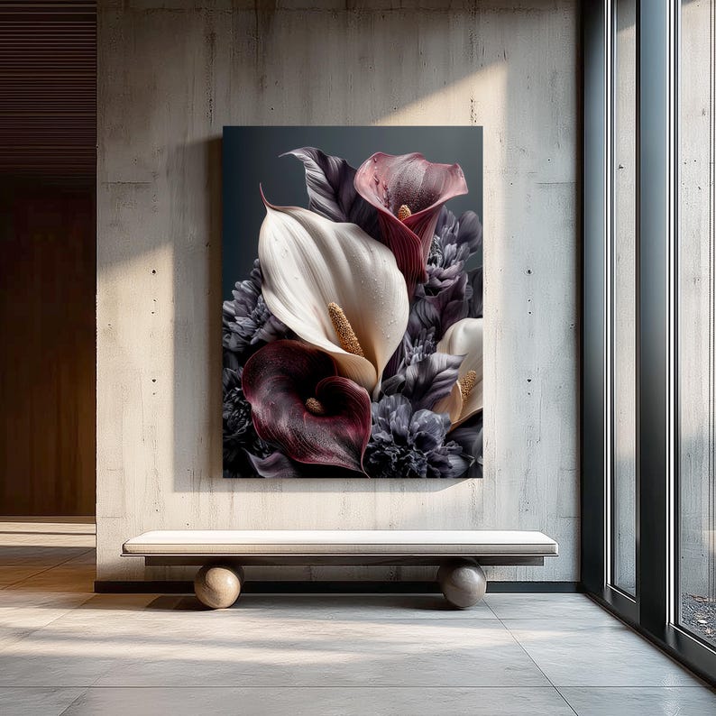 Calla Lily Canvas Print: Moody Merlot Luxury Bouquet, Mother's Day Gift ...