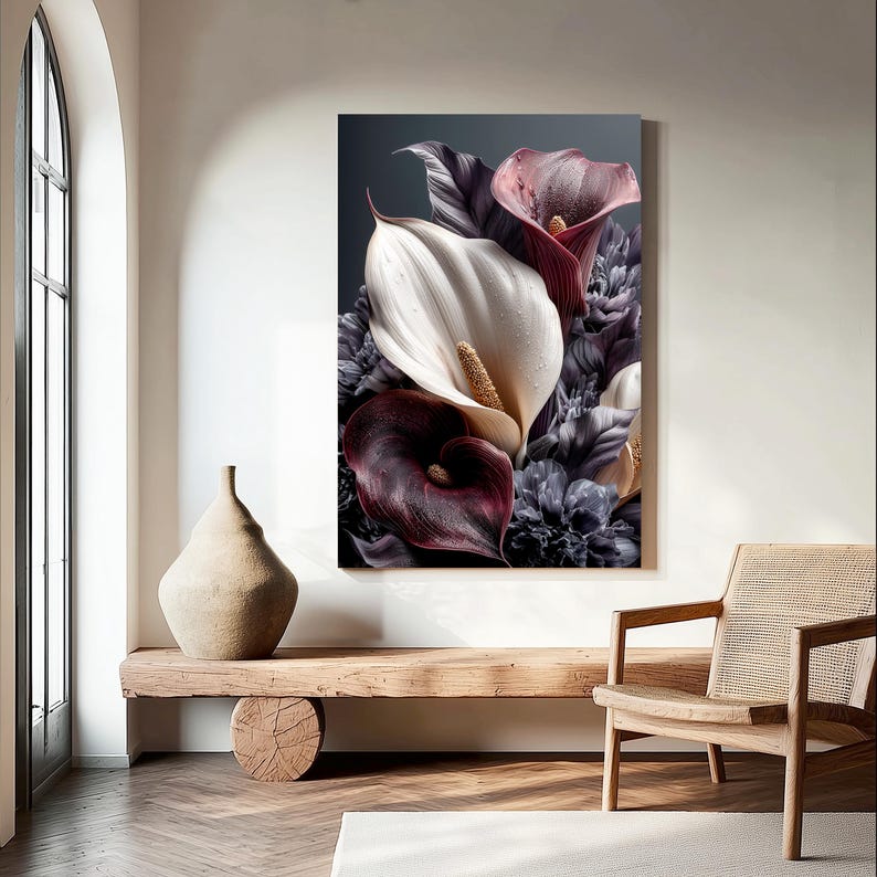 Calla Lily Canvas Print: Moody Merlot Luxury Bouquet, Mother's Day Gift ...