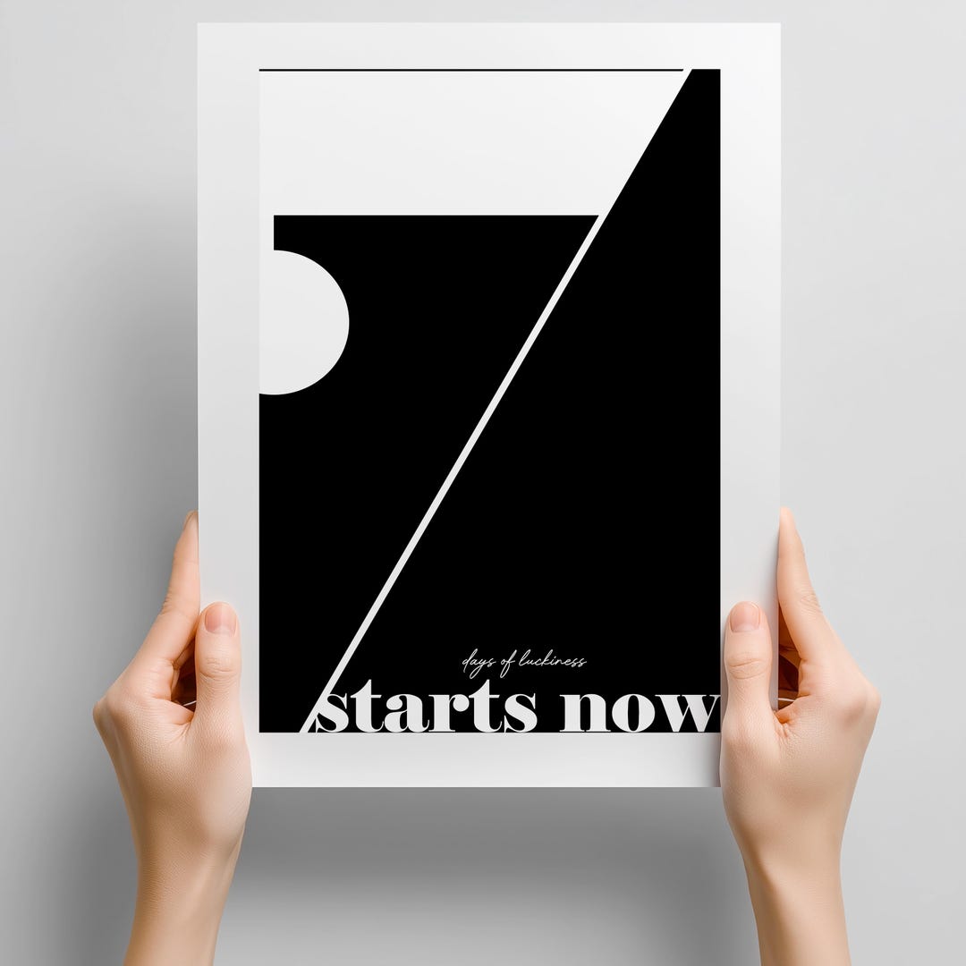 Lucky Number 7 Poster Print: Bold Black White Motivational Wall Art - Etsy