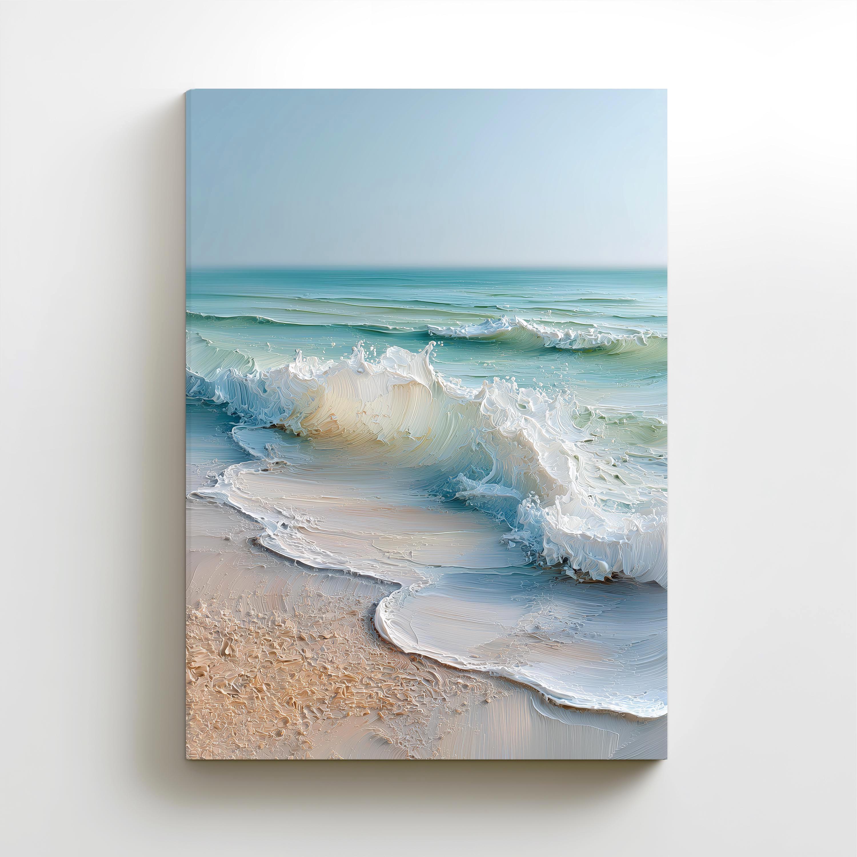 Coastal Wave Canvas Print: Impasto Style Painting Large Ocean Wall Art ...
