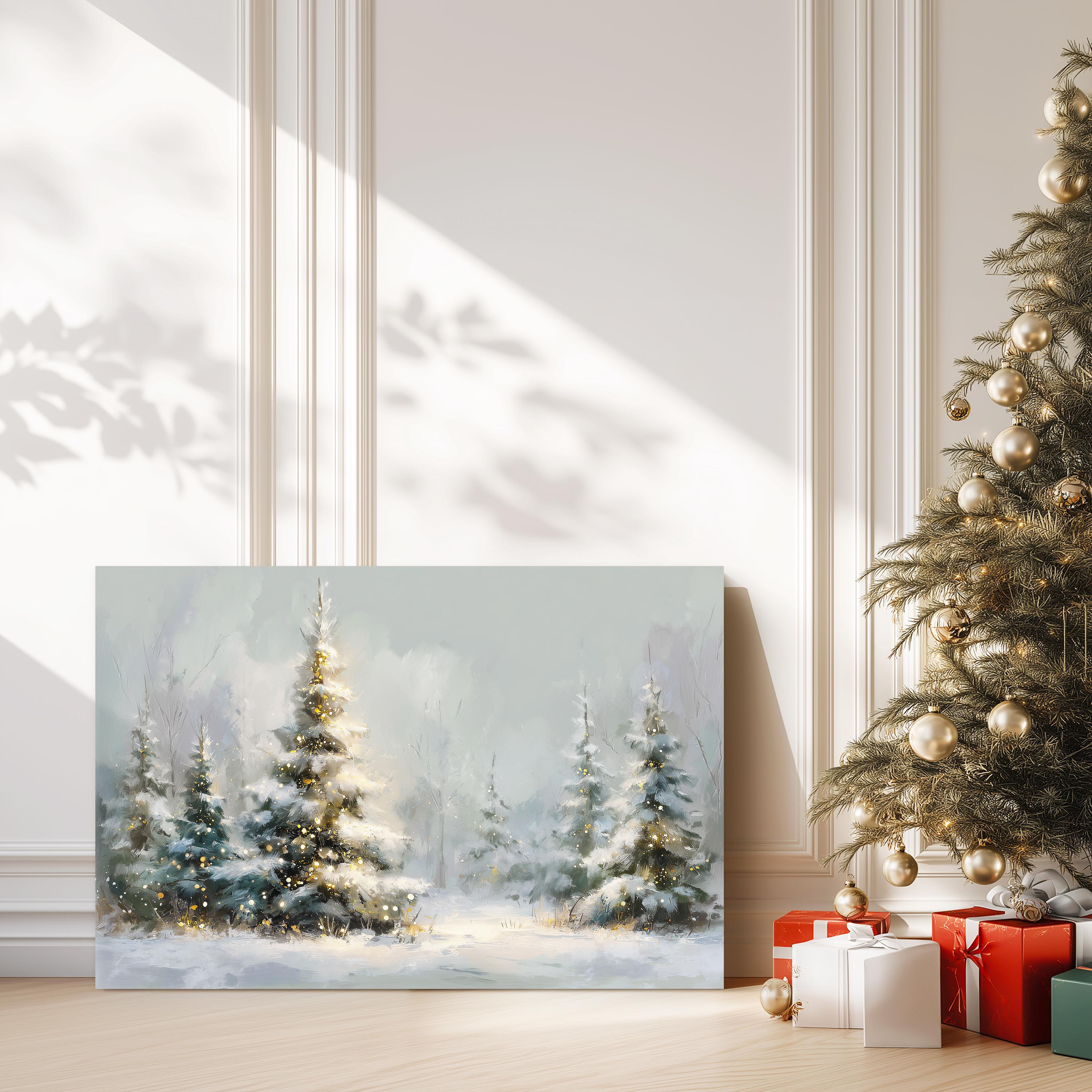 Christmas Tree Painting Canvas Print: Snowy Pine Forest Landscape Art ...