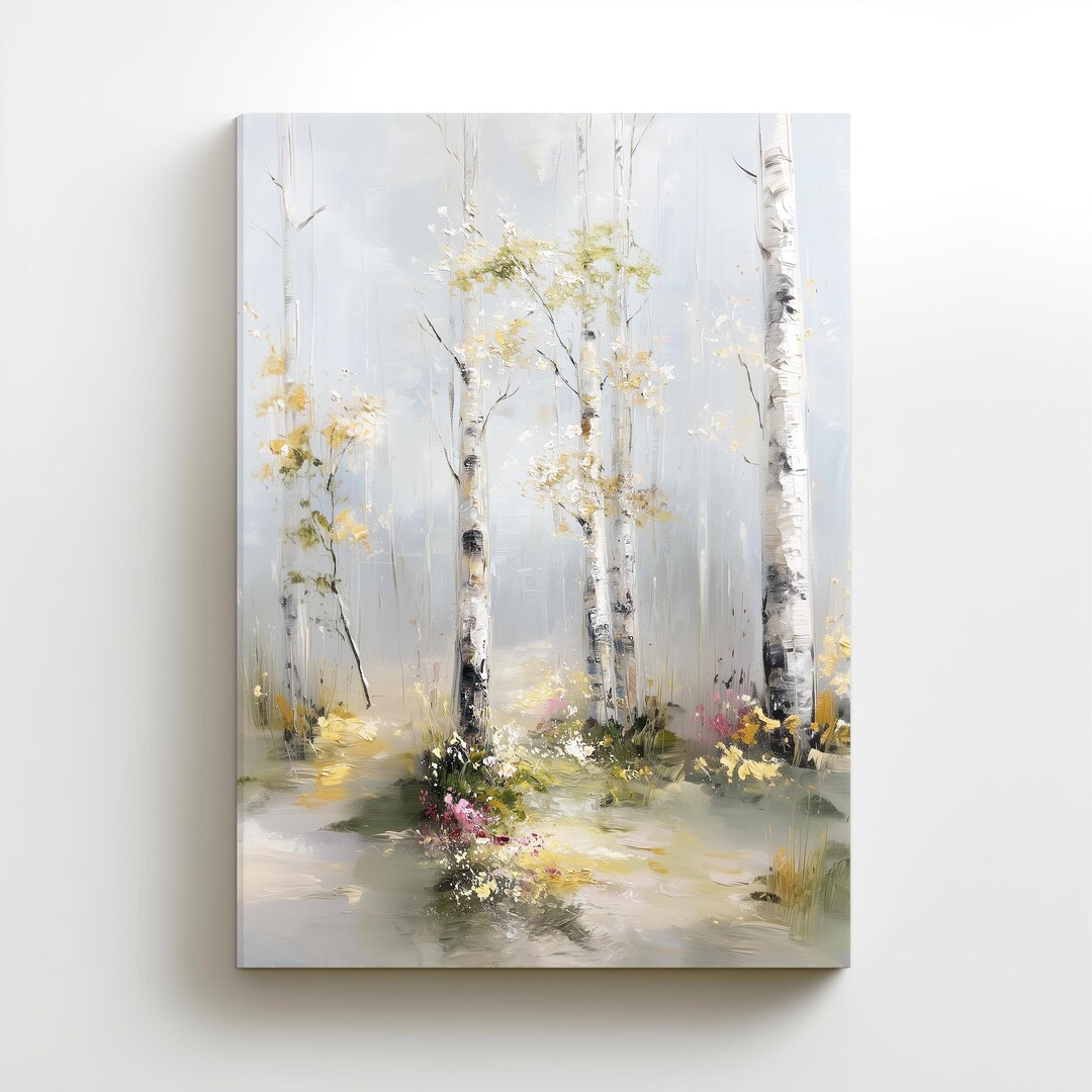 White Birch Tree Canvas Print: Expressionist Woodland Landscape Art ...