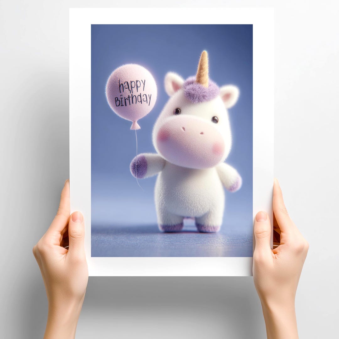 Fuzzy Unicorn Happy Birthday Poster: Pastel Nursery Wall Art - Etsy