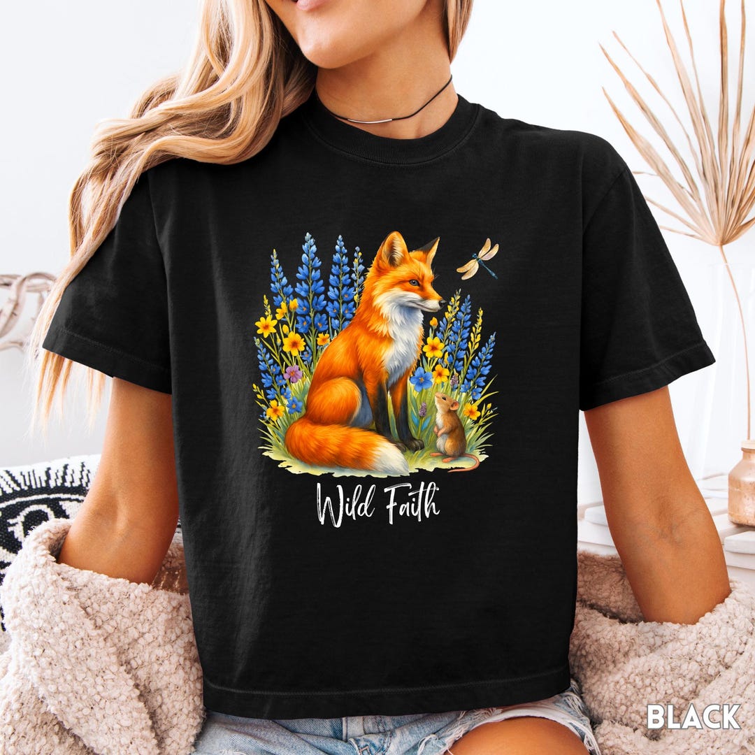 Fox Boxy Crop Top, Christian Shirt, Woodland Animal Tee, Floral Fox ...