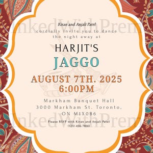 Editable Jaggo/sangeet/wedding Invitation Template - Etsy