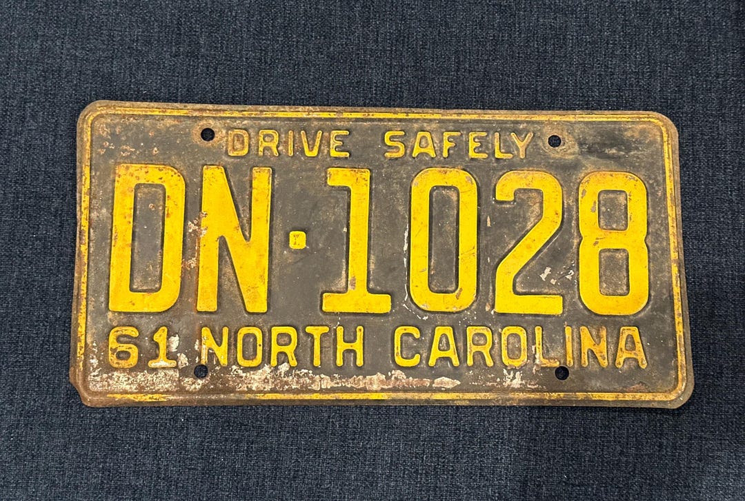 Vintage North Carolina 1961 License Car Plate - Gold Lettering - Etsy