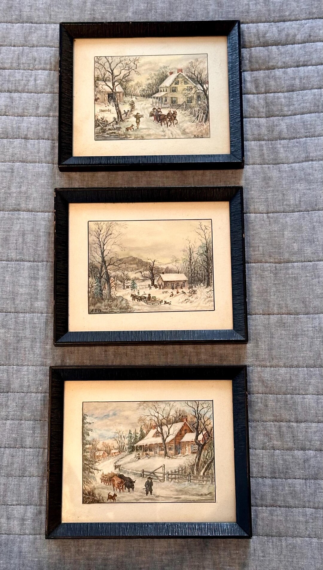 Vintage Prints of Currier and Ives Winter Scenes Framed and Ready to ...