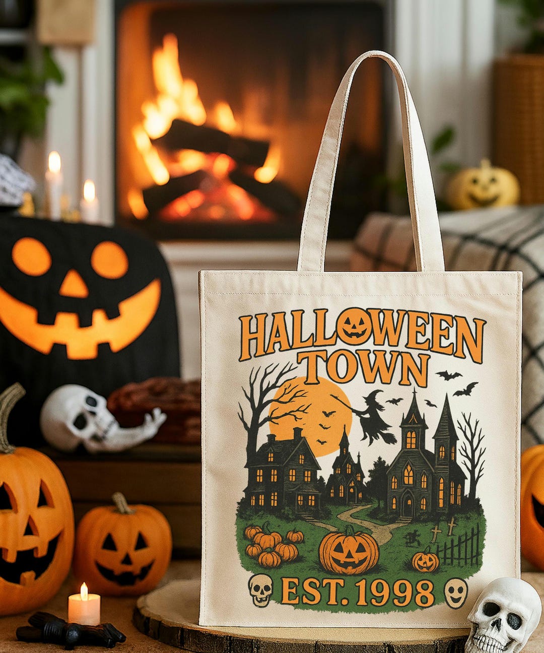 Gothic Witch Pumpkin Tote Bag: Spooky Halloween Cotton Canvas - Etsy