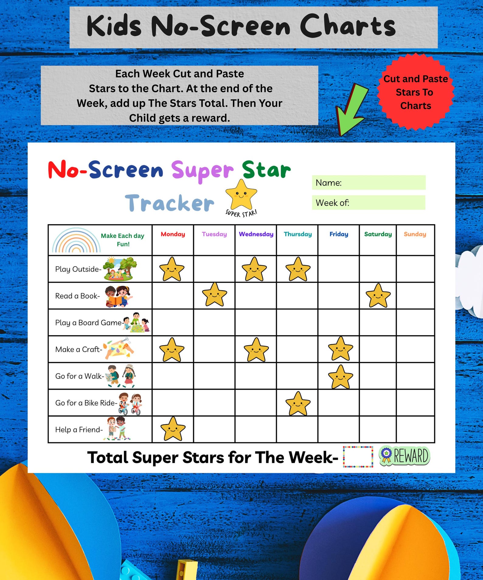 Kids No-screen Tracker Charts: Printable Checklist Bundle (PDF Download ...