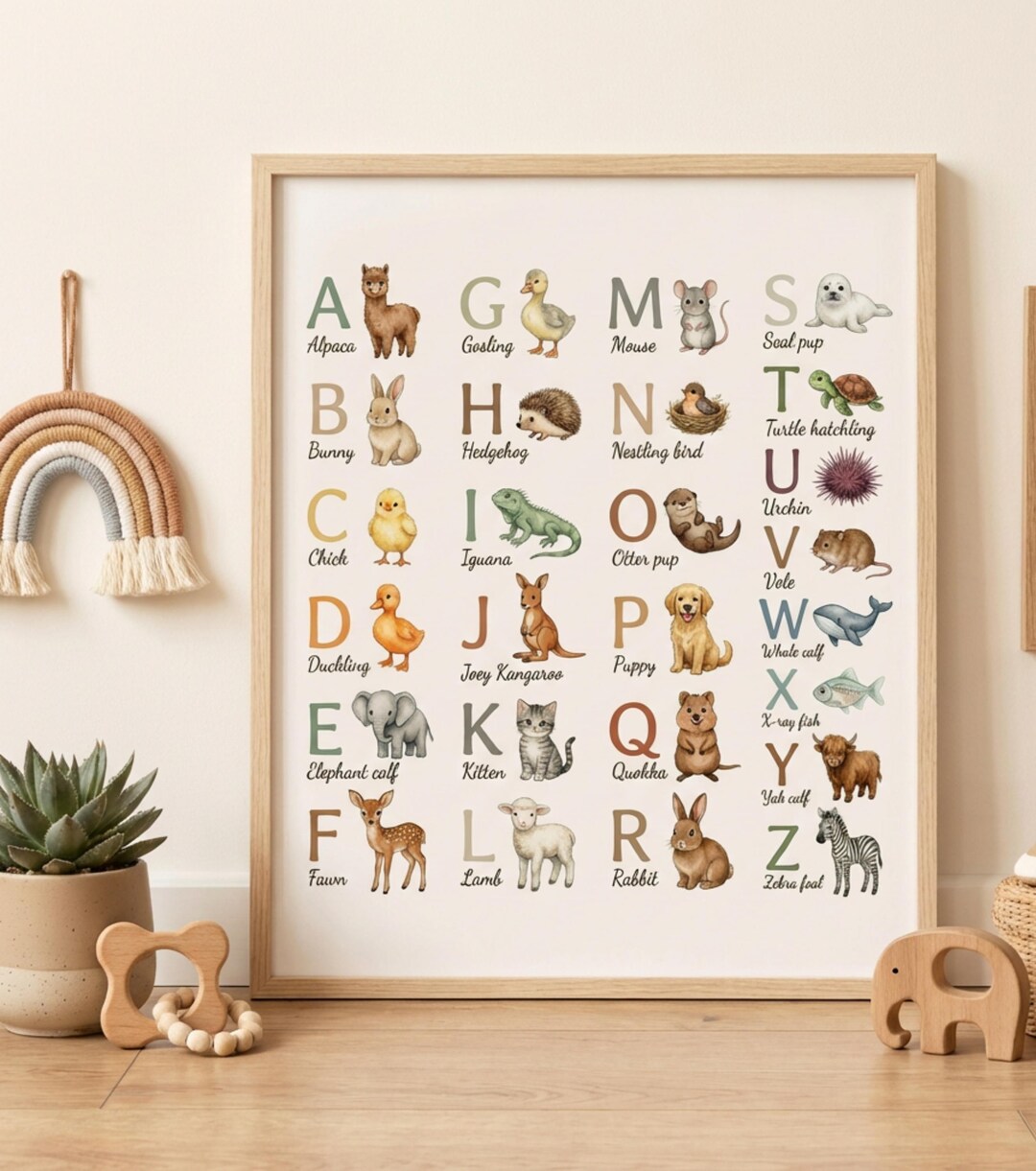Baby Animal Alphabet Print Nursery ABC Wall Art Woodland Animal ...