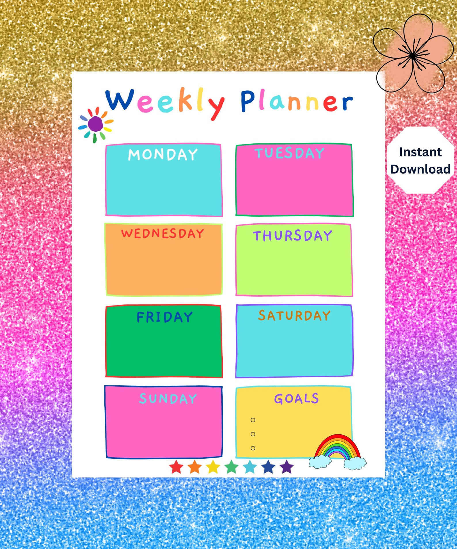 Kids Weekly Calendar Rainbow Printable Homeschool Toddler Schedule ...
