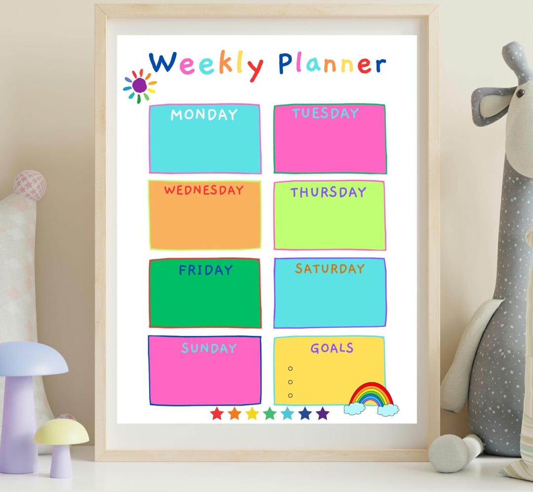 Kids Weekly Calendar Rainbow Printable Homeschool Toddler Schedule ...