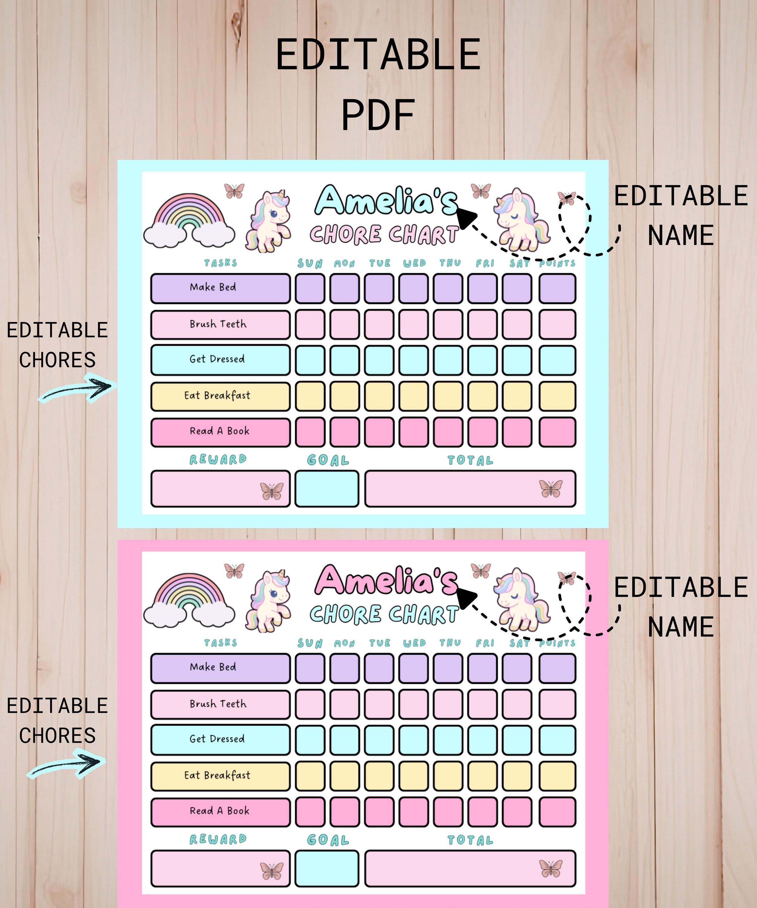 Chore Chart, Printable Editable Daily & Weekly Kids Chore ...