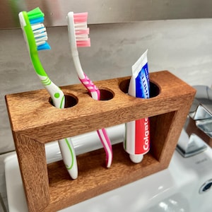 Minimalist Wooden Toothbrush and Toothpaste Holder | Wood Bathroom ...