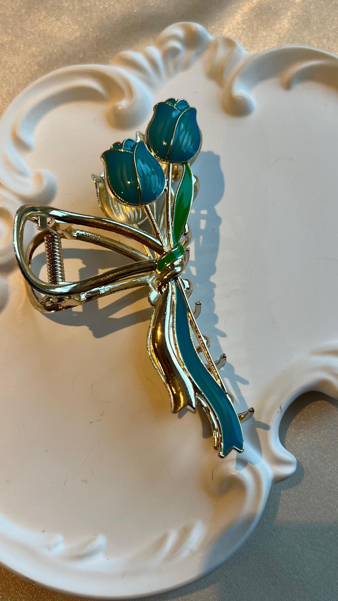Enamel Tulip Hair Claw Clip: Vintage Floral Hair Accessory | Gift for ...