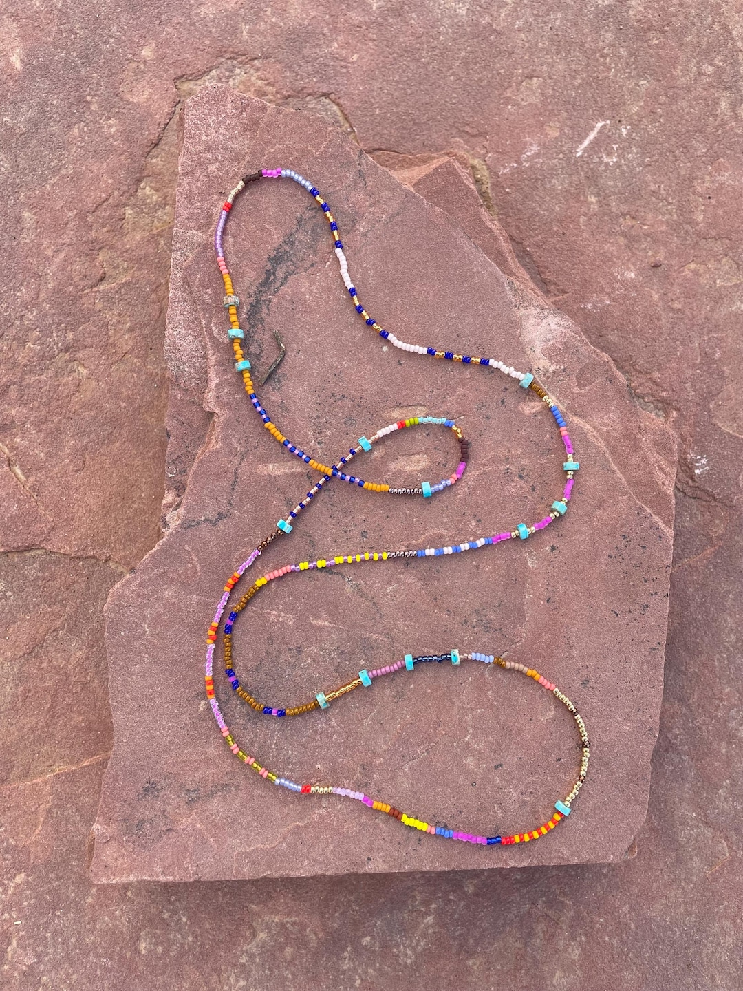 Long Beaded Turquoise Boho Necklace - the Cady Collection | Handmade ...