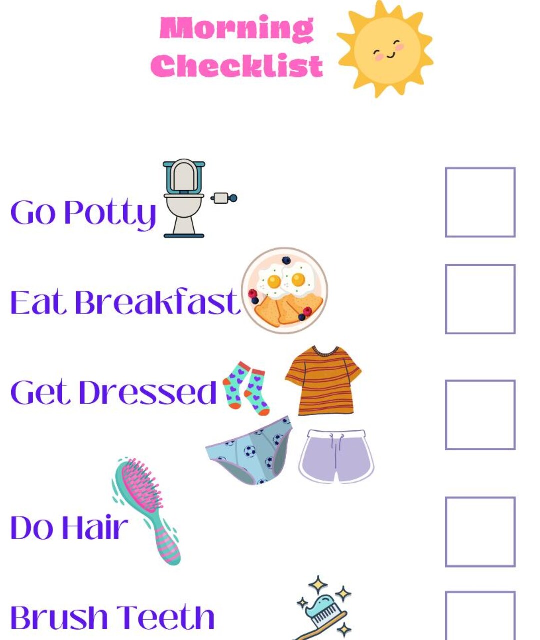 Morning & Bedtime Routine Checklists for Kids – Printable Digital ...
