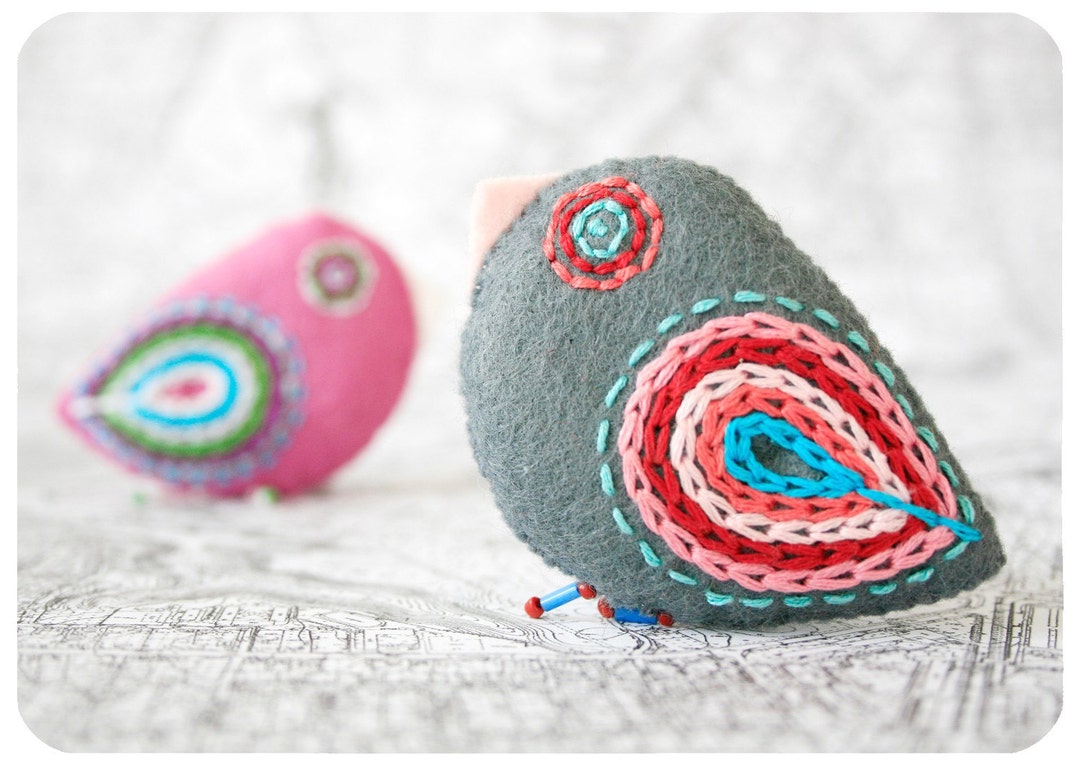 Embroidered Felt Bird Ornaments. /thank You Gift for Coworker or ...