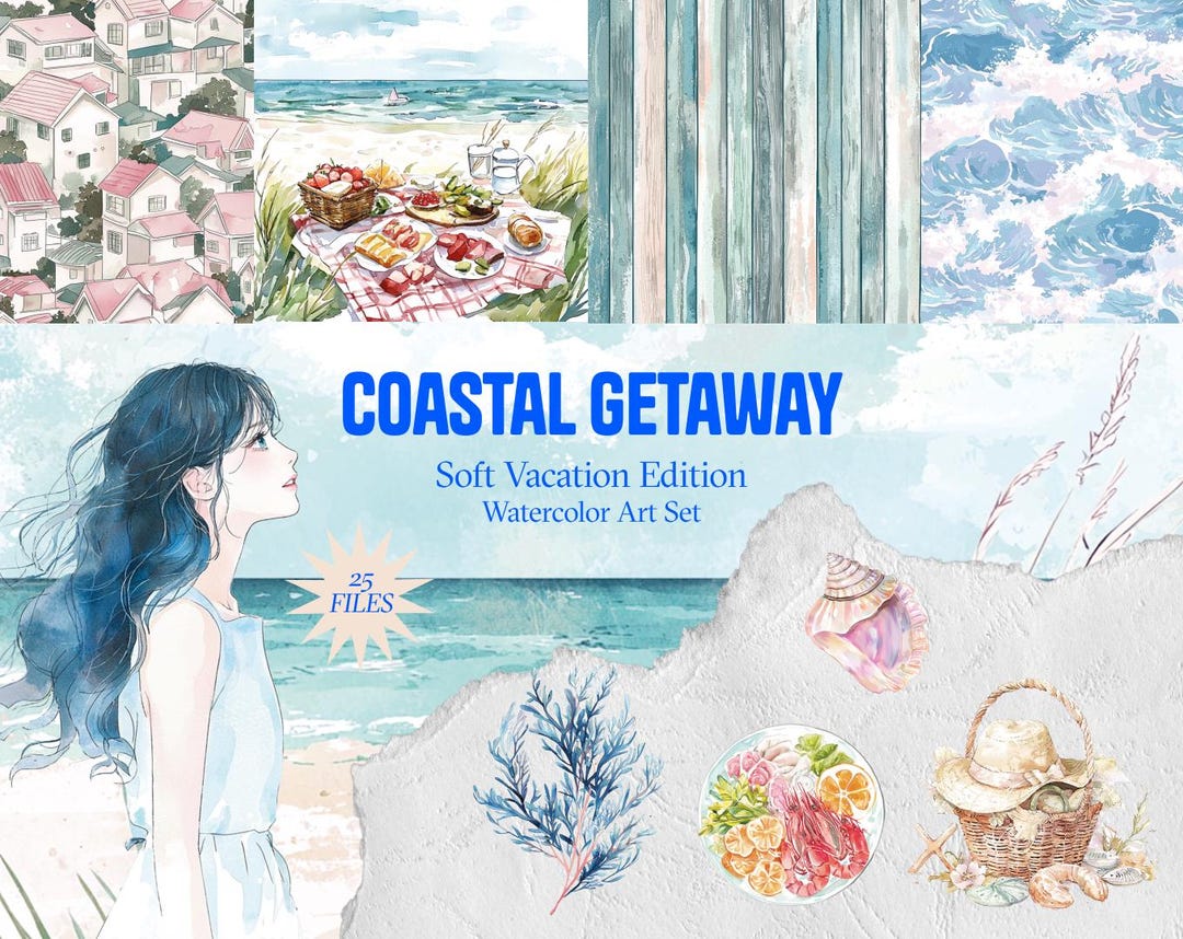 Watercolor Coastal Clipart Bundle, Nautical Graphics, Beach Clipart Set ...