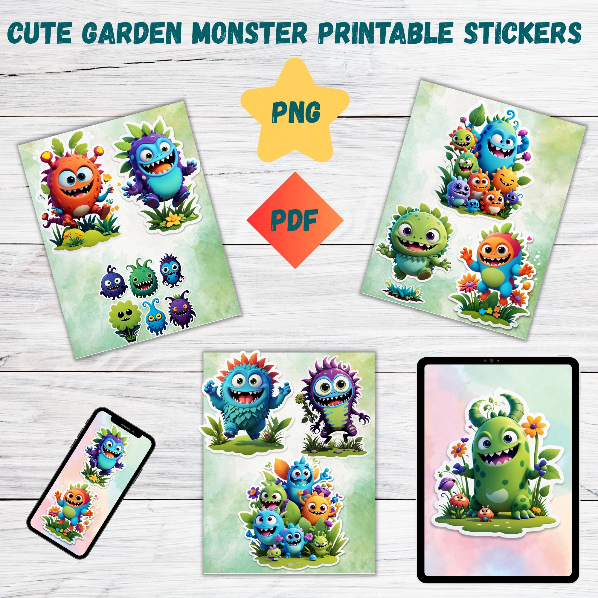 Cute Garden Monsters Printable Stickers, Clipart, Sticker Pack, Monster ...