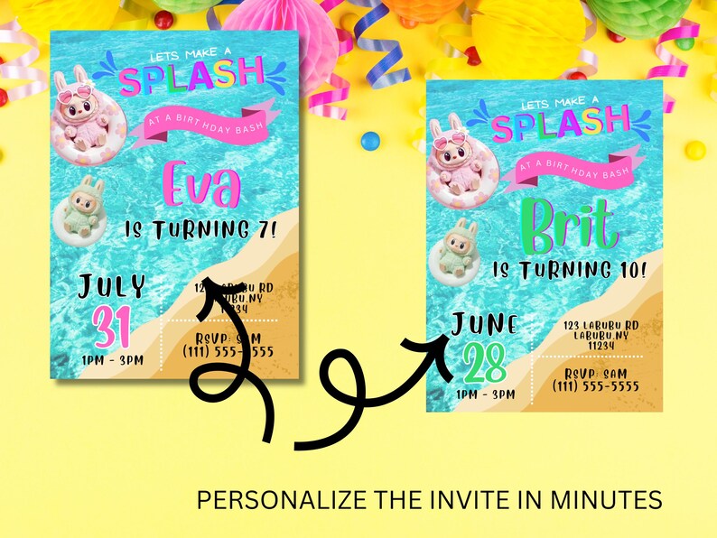 Labubu Birthday Invitation, Kids Party Invite, Editable Invite ...