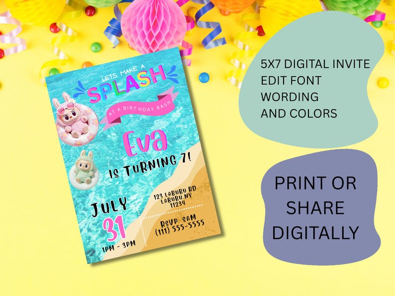 Labubu Birthday Invitation, Kids Party Invite, Editable Invite ...