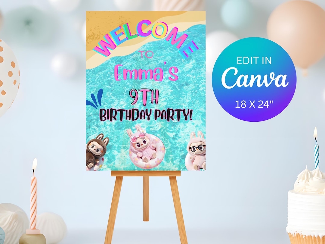 Labubu Birthday Welcome Sign: Playful Party Decor (digital Download ...