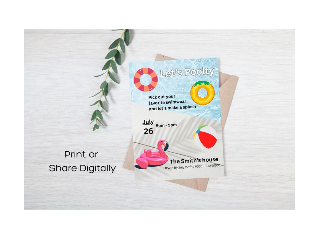 Pool Party Invitation: Summer Bash, Floaties Design (digital Download ...