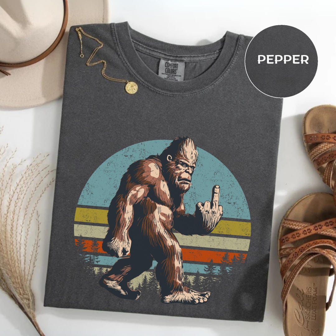 Funny Bigfoot Middle Finger Shirt, Retro Sasquatch Tee, Gag Gift for ...