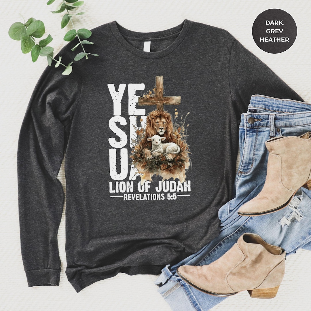 Yeshua Lion of Judah Long Sleeve Shirt, Revelation 5:5, Christian Gift ...