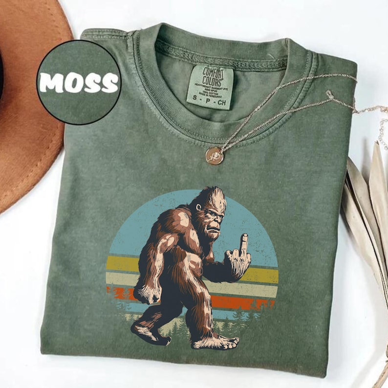 Funny Bigfoot Middle Finger Shirt, Retro Sasquatch Tee, Gag Gift for ...