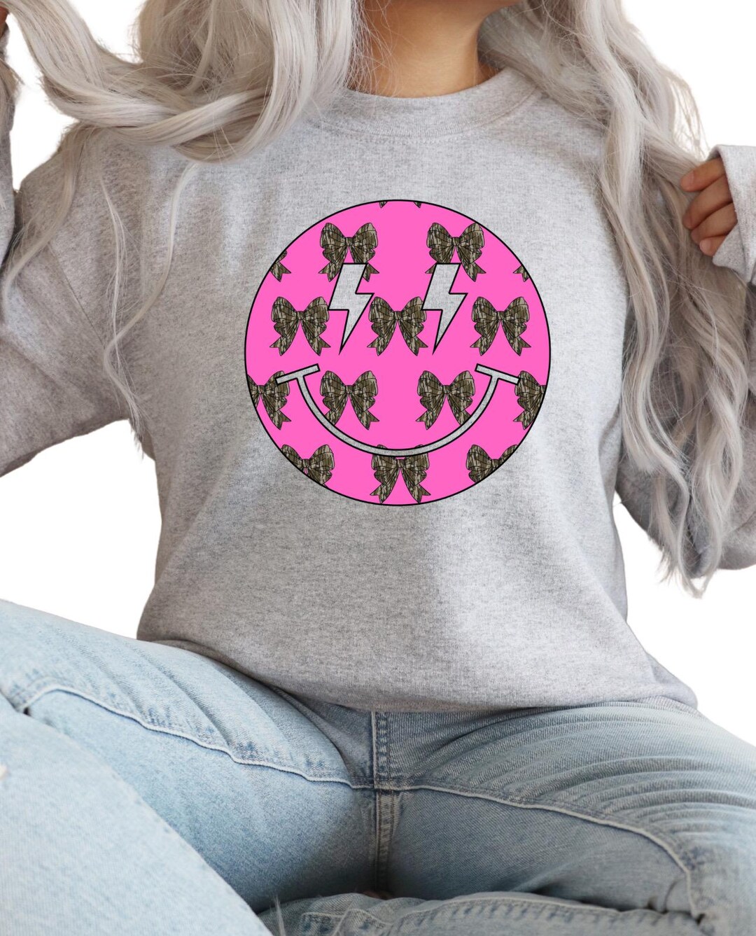 Smiley Face Country/preppy Bow Camo PNG Digital Download - Etsy