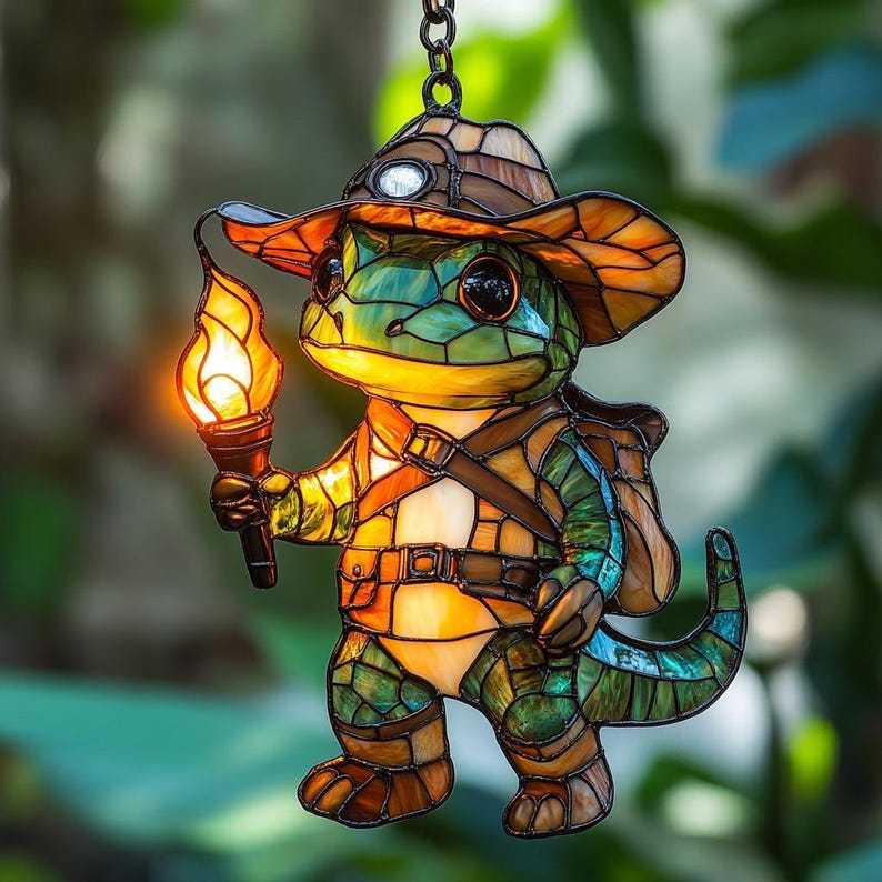 Explorer Lizard Suncatcher: Stained Glass Style Acrylic Window Hanging ...