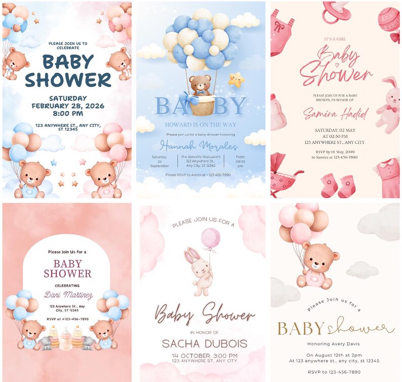 Teddy Bear Baby Shower Invitation – Customizable Digital Canva Template ...