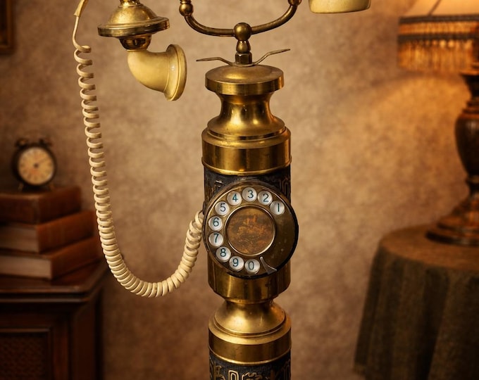 Vintage 1970s Brass Rotary Telephone – Tall 42" Standing Model, Retro ...