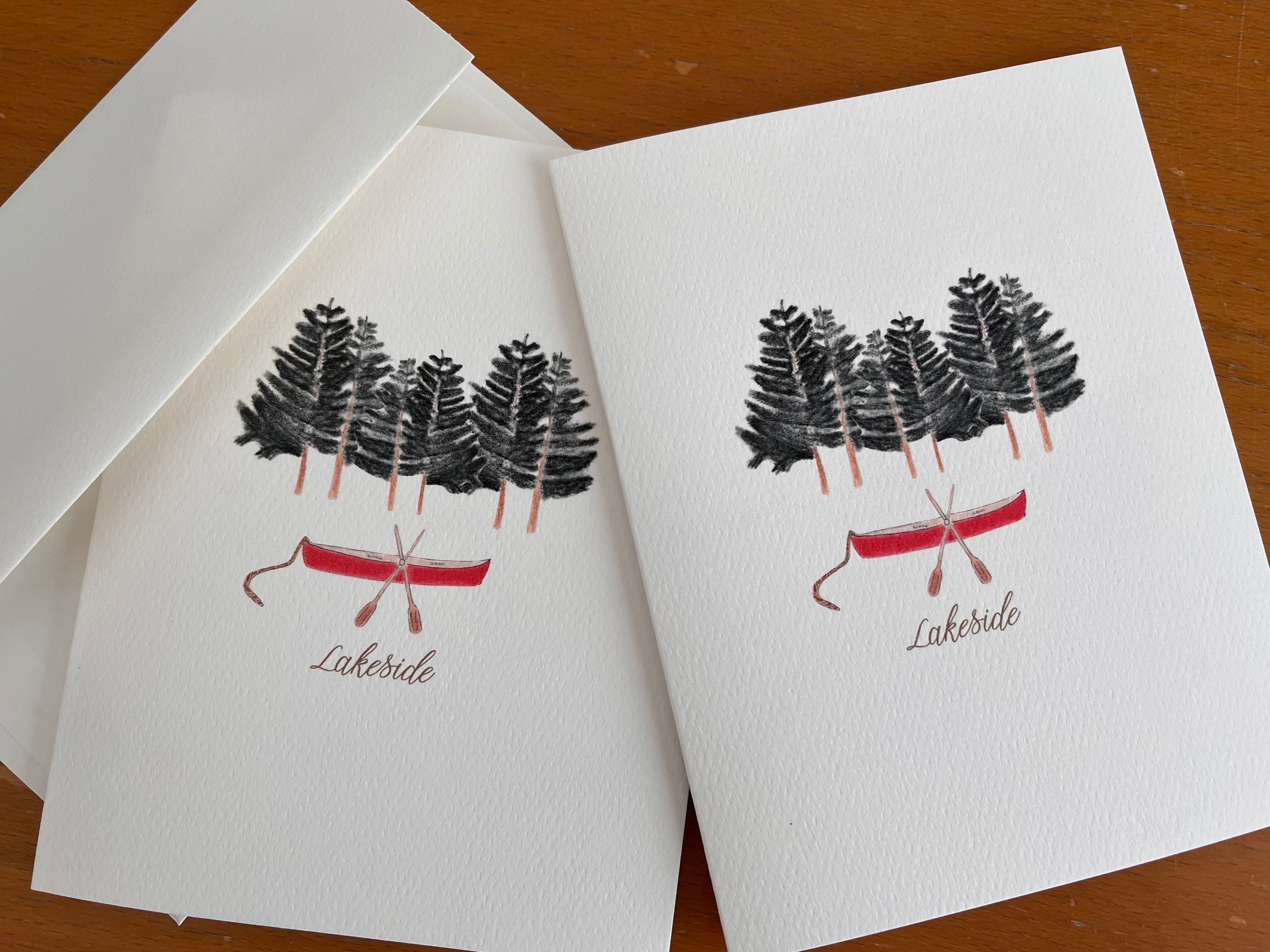 Lakeside Canoe Illustration Note Cards, Thinking of You, Set of 6 - Etsy
