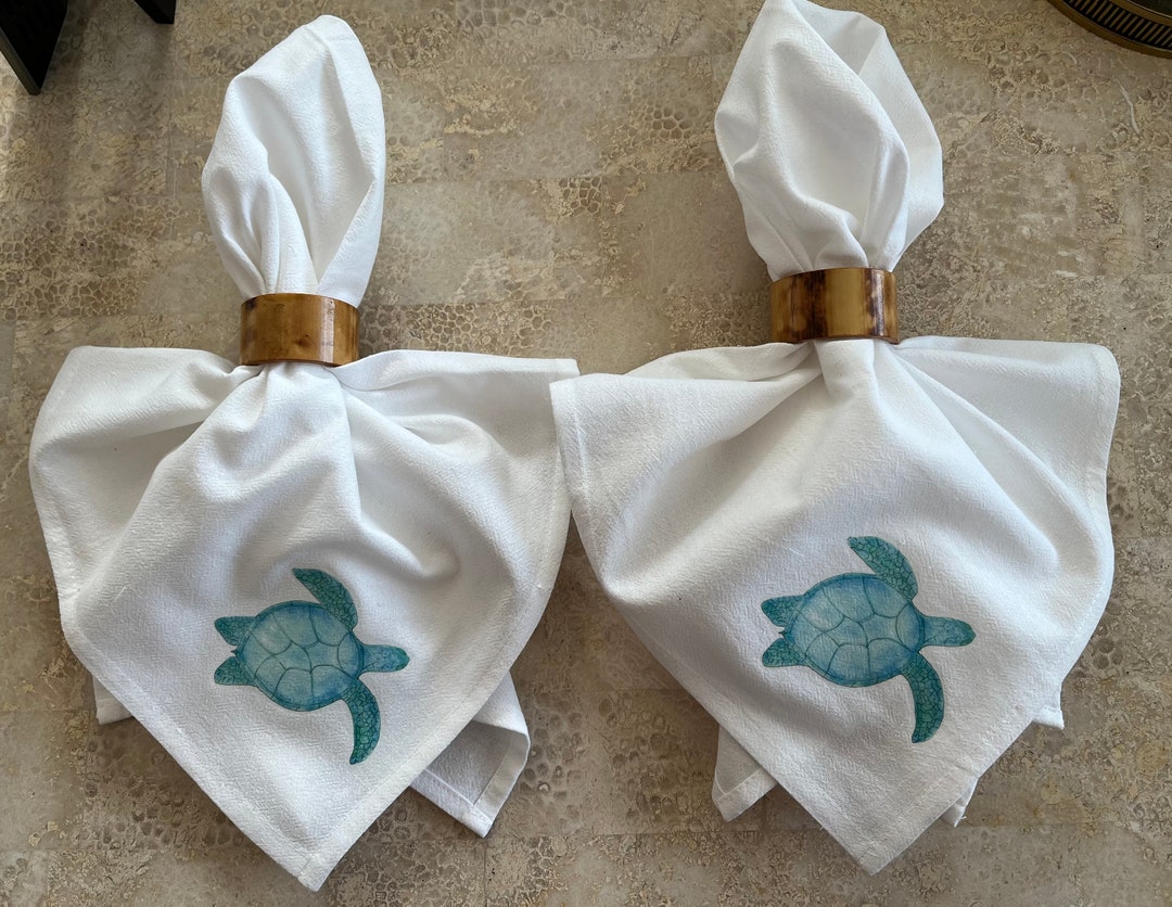 Sea Turtle Art Napkin Set, Beach House Napkins, Cloth Napkins ...