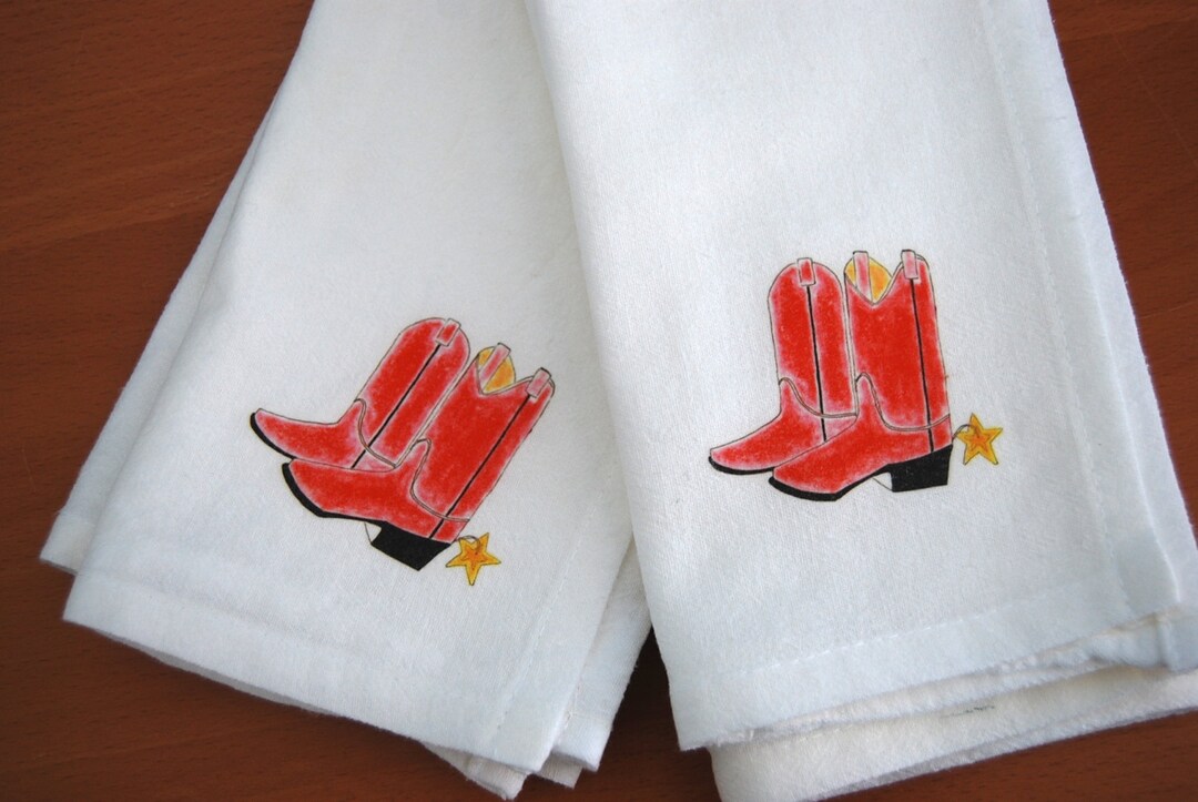 Red Cowboy Boot Napkin Set – Western Theme Cloth Napkins – Hand-drawn ...