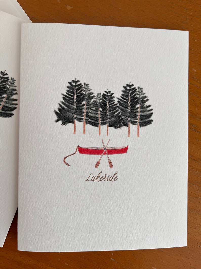 Lakeside Canoe Illustration Note Cards, Thinking of You, Set of 6 - Etsy