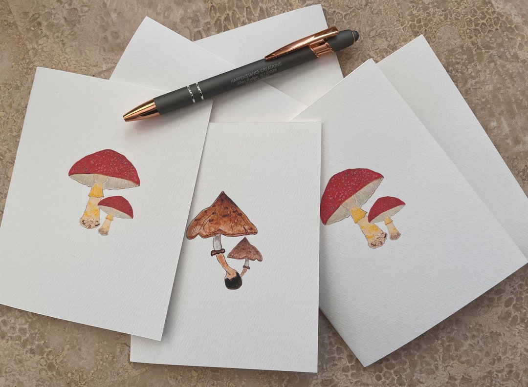 Red Cap and Pointy Cap Mushroom Illustrated Card Set, Assortment Note ...