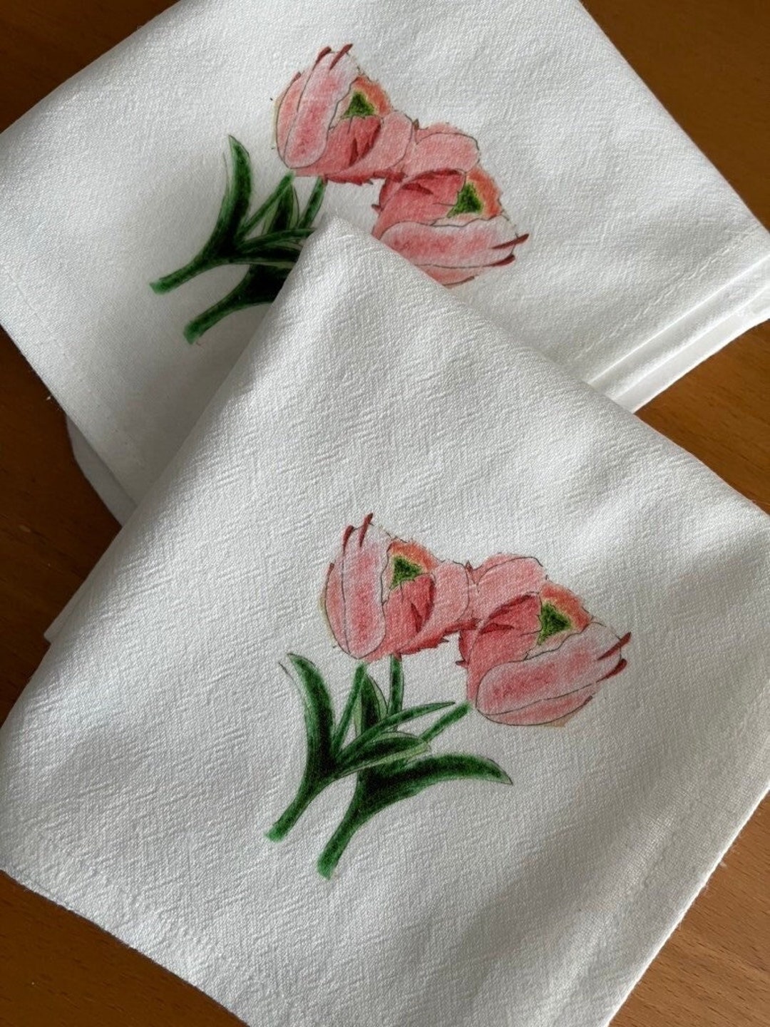 Pink Tulip Flour Sack Cloth Napkins, Original Illustration (set of 2 ...