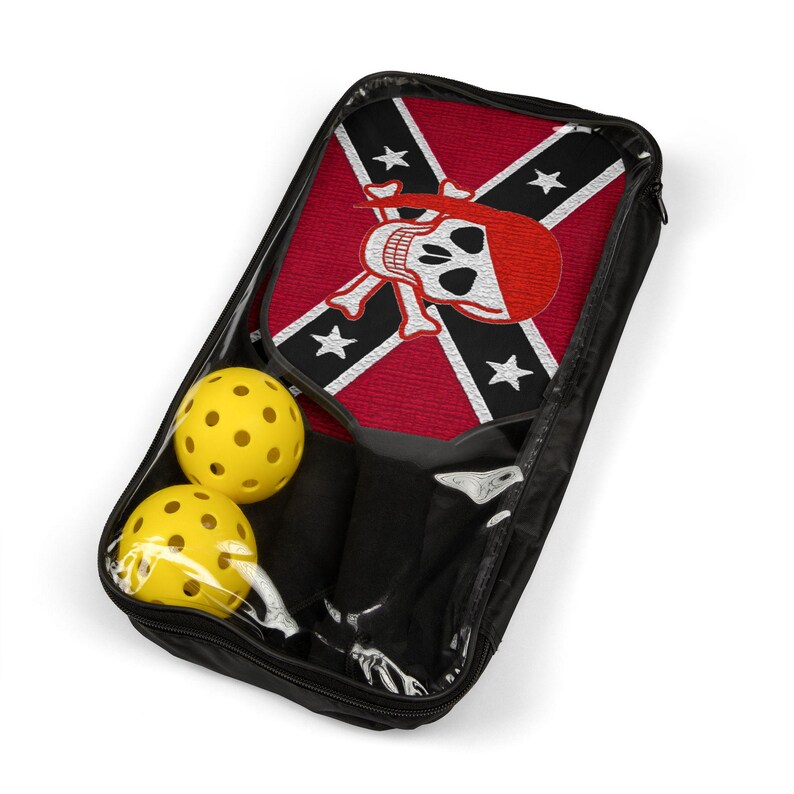 Rebel Flag Skull Pickleball Paddle Set: 2 Wooden Paddles, Balls & Bag ...