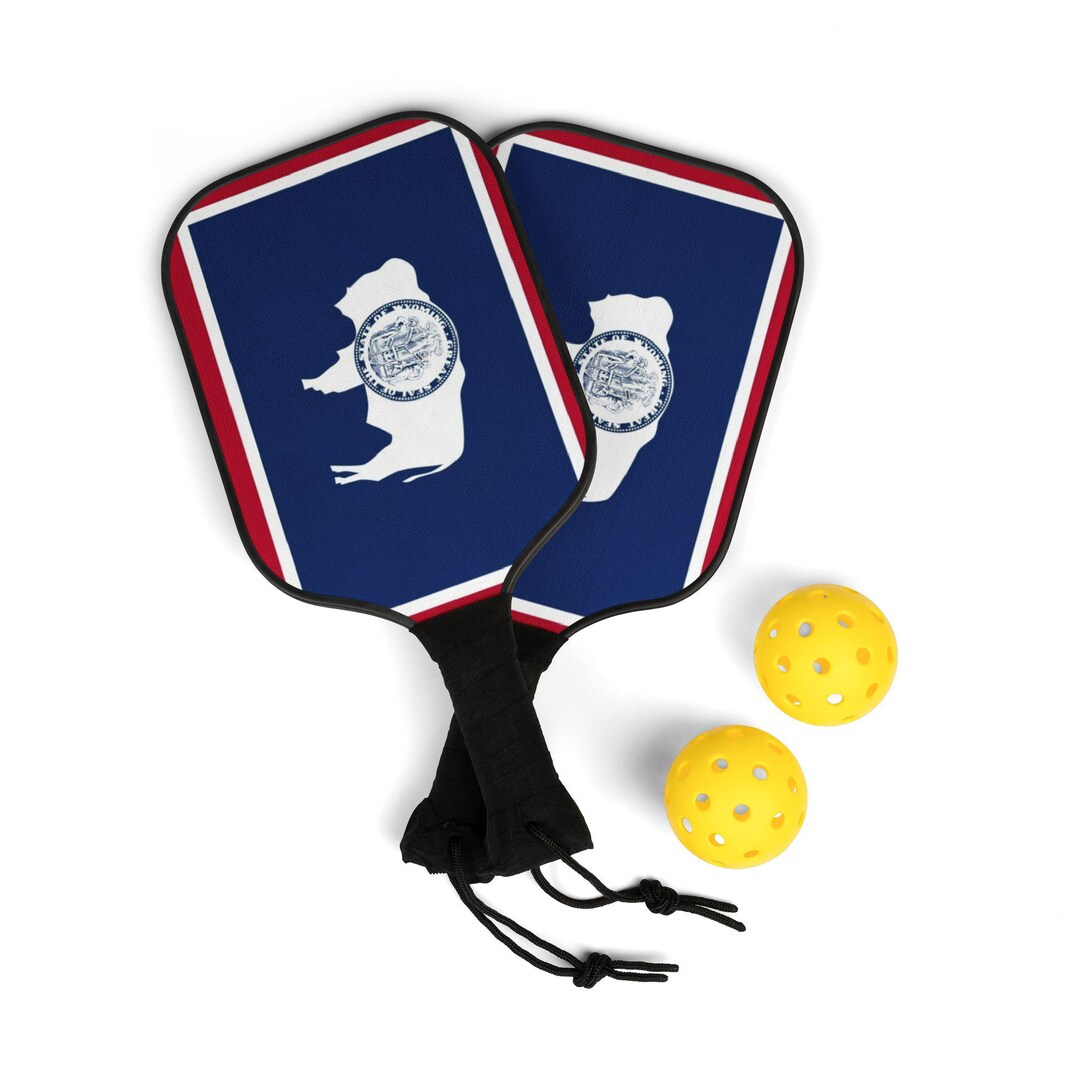 Wyoming State Flag Pickleball Set With Wood Paddles and Carry Bag, Two ...