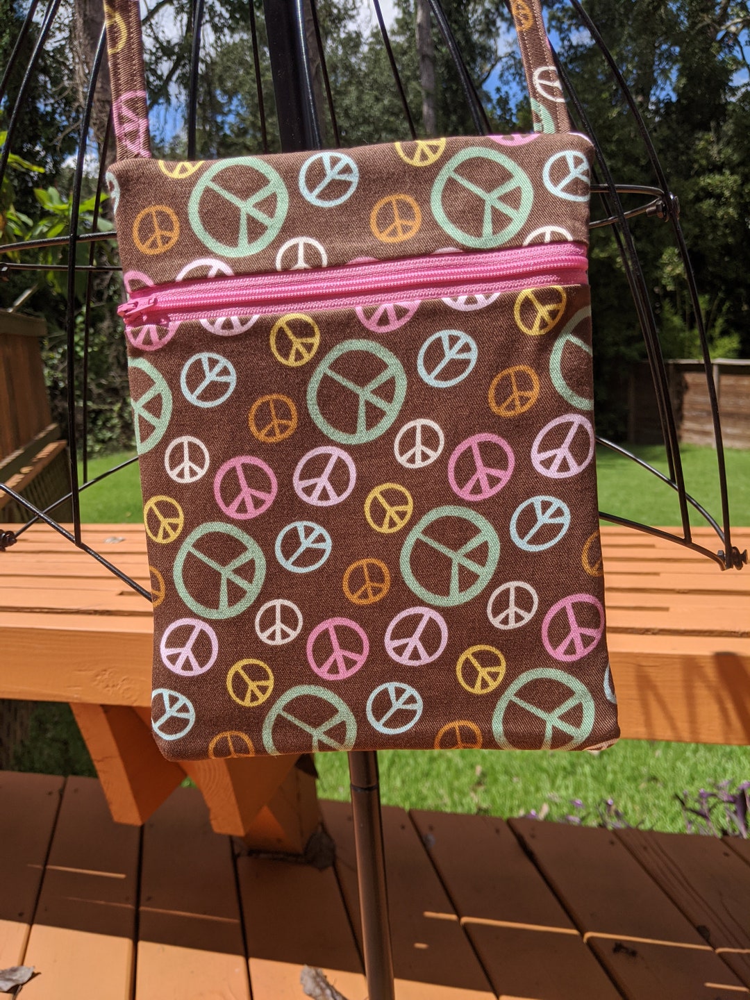 Handmade Peace Sign Crossbody Bag: Brown Travel Sling Bag - Etsy