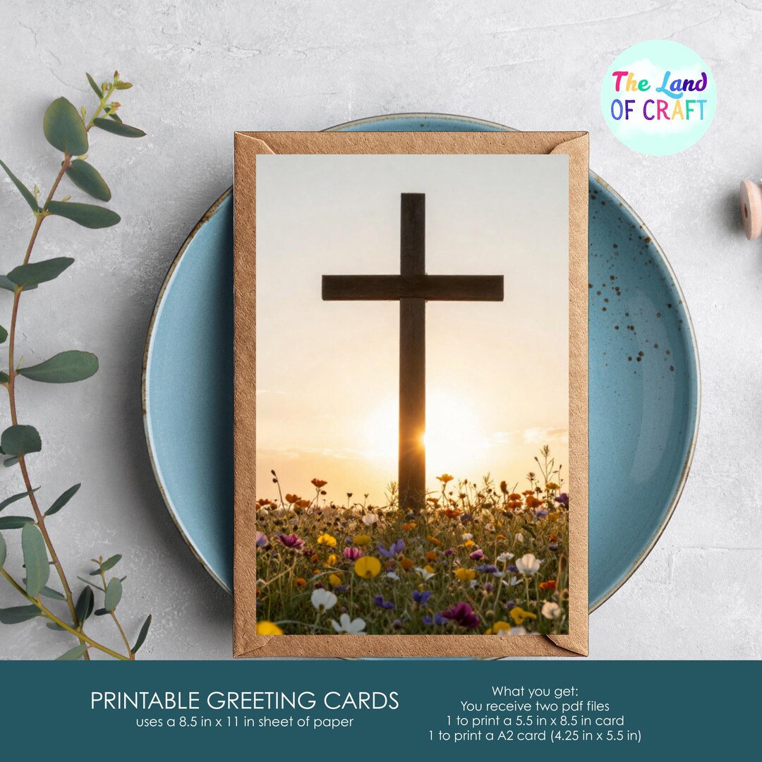Christian Easter Card Printable | Watercolor Cross Religious Greeting ...