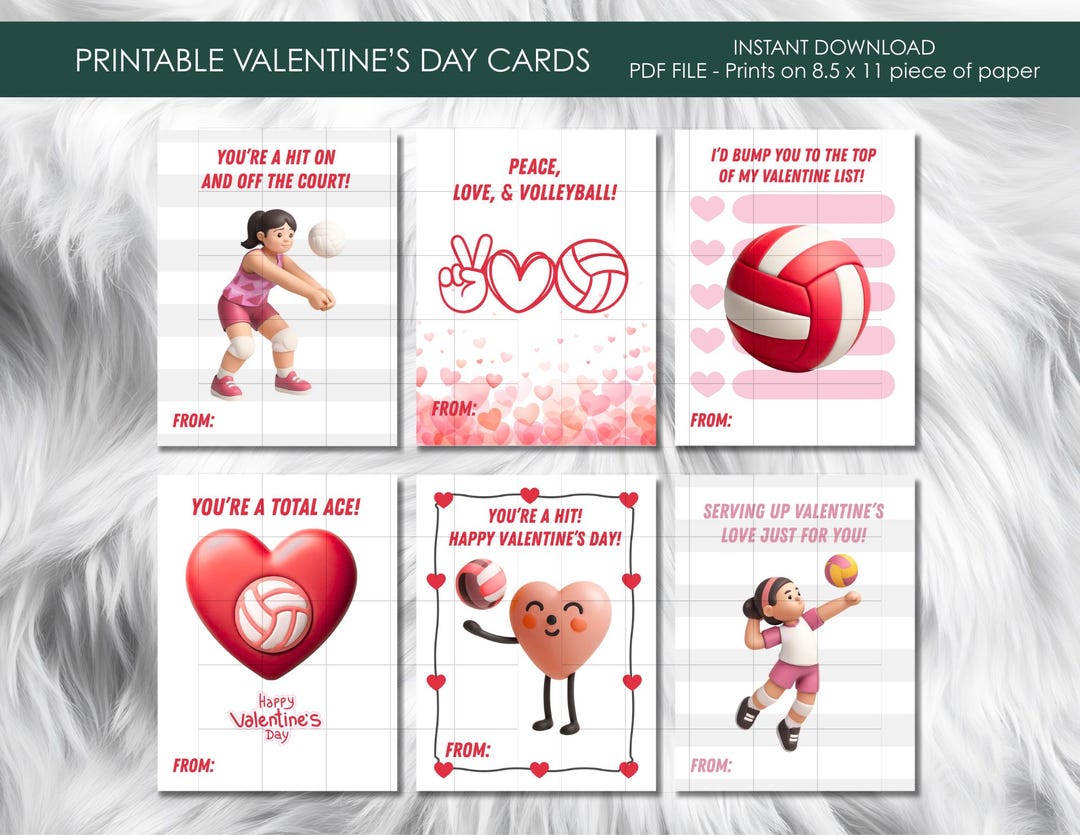 Volleyball Valentine Cards | Printable Valentines (PDF Download) - Etsy