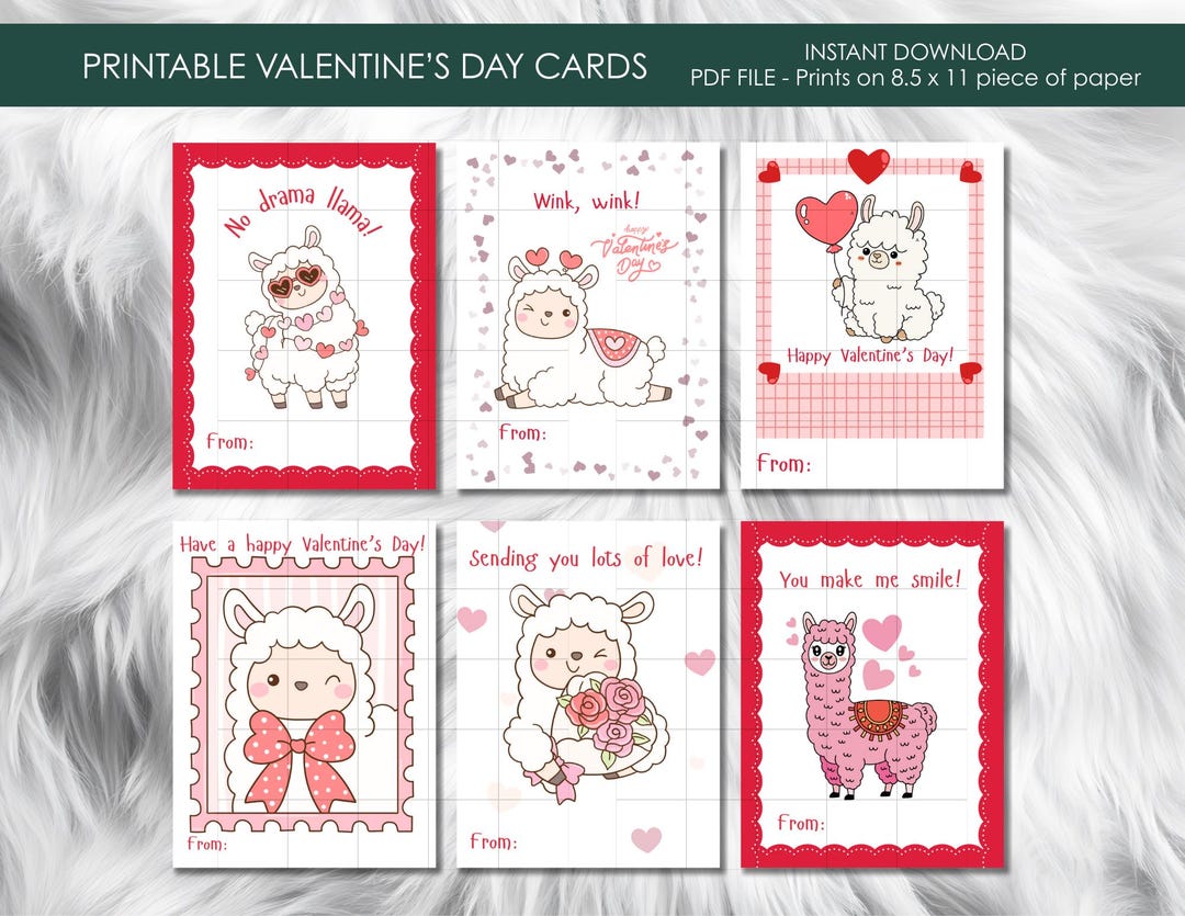 Llama Valentine Cards | Printable Valentines (PDF Download) - Etsy