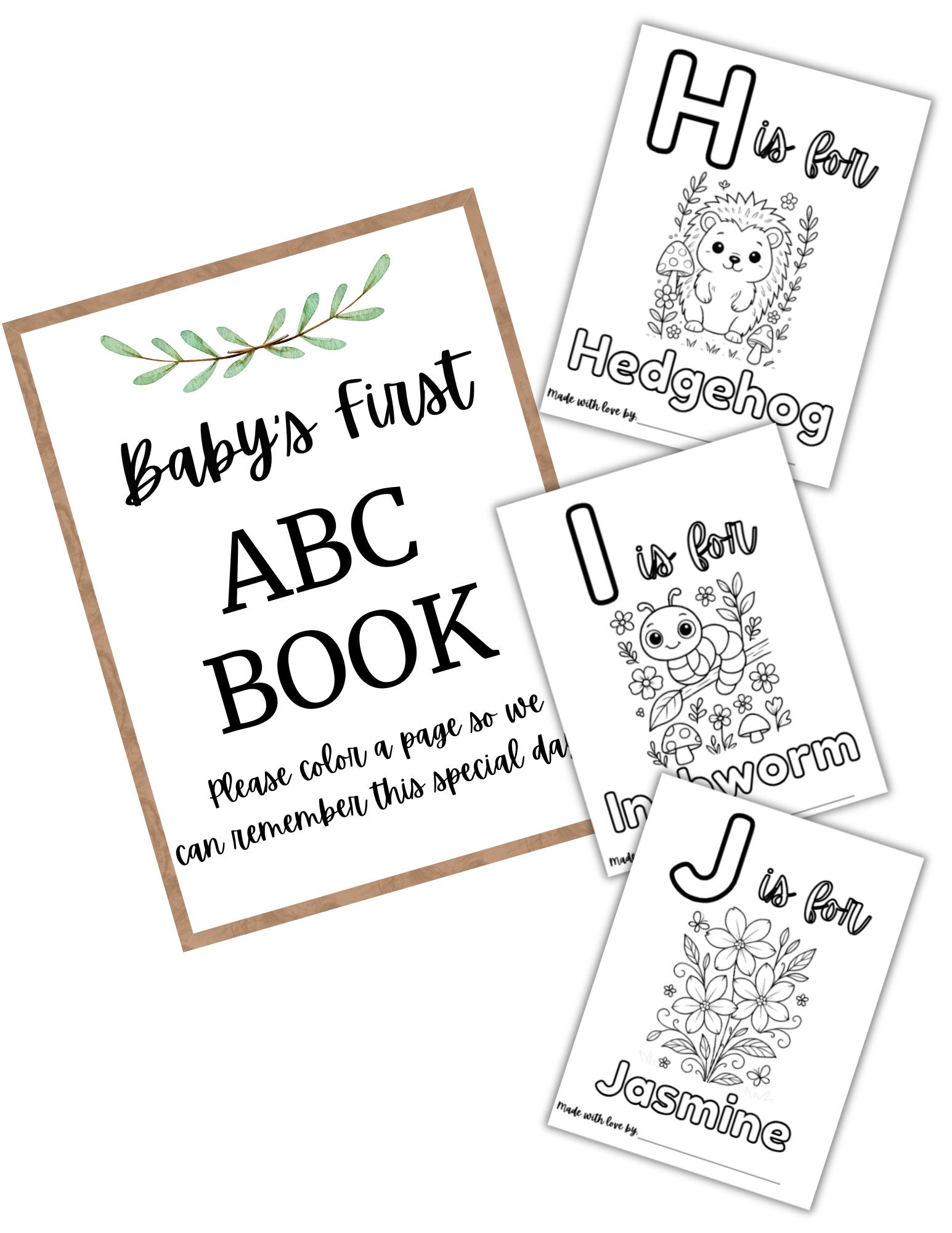 ABC Baby Shower Book, Baby's First ABC Book, Woodland Theme Abc ...