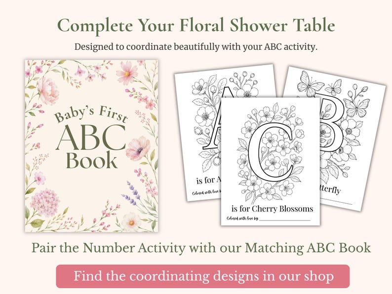 Baby in Bloom 123 Coloring Book, Baby Shower Keepsake Activity (digital ...